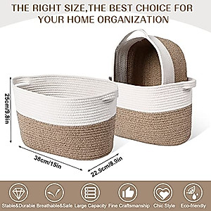 6 Pack Woven Rope Basket for Storage, Cotton Rope Storage Baskets for Blankets Woven Basket for Magazines Baby Toys Crafts Nursery Storage Bins for Classroom Storage Living Room 15x9 (Khaki White)