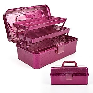 Glitter Pink Three-Layer Multipurpose Art&Craft Tool Storage Box,Carry Tackle Box Sewing Box Organizer,Medicine box,Cosmetic box,art supply box