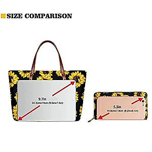 Wideasale Highland Cow Sunflower Printed 2Pcs Handbags Purse Set with Wallet for Women Outdoor Sports Athletic Tote Bags Zippered Large Shoulder Bag