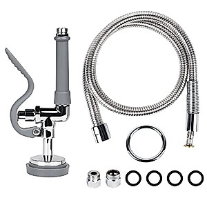 KANONEY Commercial Sink Sprayer with 45" Flexible Stainless Steel Hose, Pre-Rinse Dish Spray Valve Replacement Kit Assembly Sprayer Nozzle Head for Industrial Restaurant Kitchen Faucets, Gray