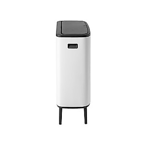 Brabantia Bo Hi Touch Top Trash Can - 2 x 8 Gal Inner Buckets (White) Waste/Recycling Garbage Can, Removable Compartments, Raised Legs