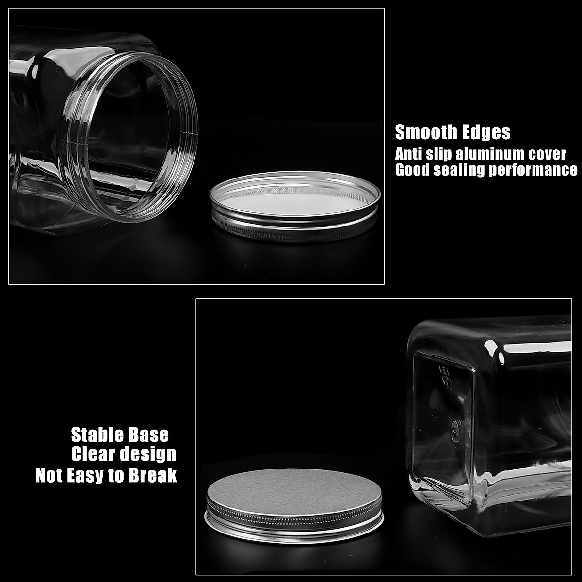 Lainrrew Plastic Storage Jars,6 Pack 47.5 OZ Large Capacity Containers Food Storage Containers Square Plastic Jars with Lids for Kitchen, Crafts, Stackable Food-Safe Storage, BPA-Free