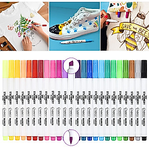 Stationery Island Fabric Markers 24 Colors Textile Permanent Marker Pen No Bleed Paint for Adults Kids Clothes Laundry T-Shirt, Shoes Handbags Graduation Signatures - Dual Felt Tip Nibs 1mm & 2mm