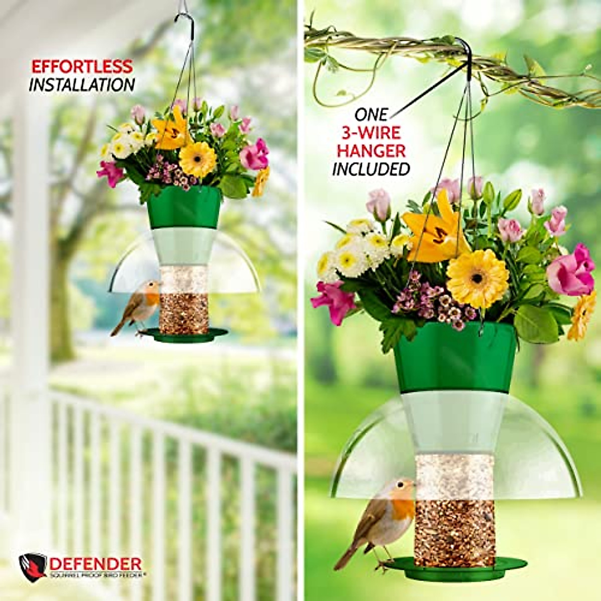 Defender Bird Feeder Squirrel Proof for Outside, Easy to Fill, Handicap Friendly Squirrel Proof Bird Feeders with Attached Planter for Garden Decoration, Anti Squirrel Bird Feeder (Green)