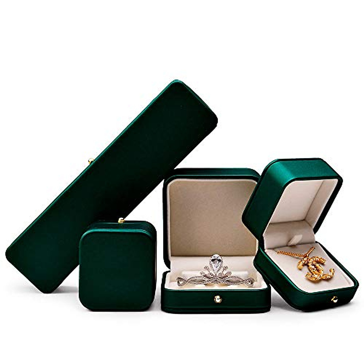 Oirlv Gorgeous Blackish Green Ring Box Premium Leather Ring Bearer Box for Wedding,Proposal Jewelry Gift Case