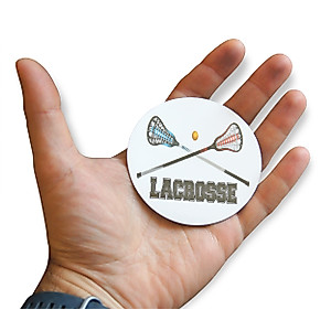 Novel Merk Lacrosse Refrigerator Magnets, Circle with Ball, Crosse Sticks, & Text for Gifts, Decor, Party Favors, & Prizes (10), Black White Red Blue, (jsfdj334)