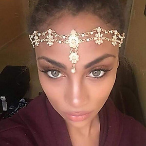 Blindery Gold Head Chain Jewerly Rhinestone Hair Headpiece Wedding Headband Chain Crystal Hair Accessories for Women