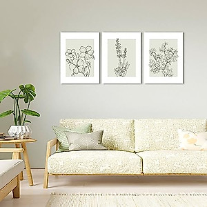 Anyzal Modern Minimalist Line Flower Canvas Wall Art 3 Piece Boho Botanical Plant Simple Natural Floral Leaf Pictures Wall Decor for Living Room Bathroom Bedroom 12x16 In/pc Ready to Hang