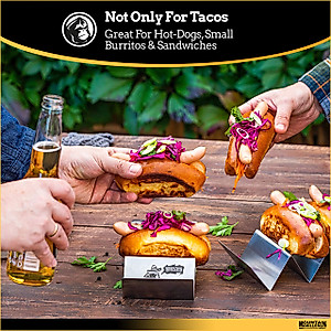 MOUNTAIN GRILLERS Taco Holders Stainless Steel Set of 4 - Reversible Tortilla Holder Tray Can Hold 2 or 3 Shells - Taco Tuesday Makes Prep a Breeze, No Mess - Dishwasher Safe