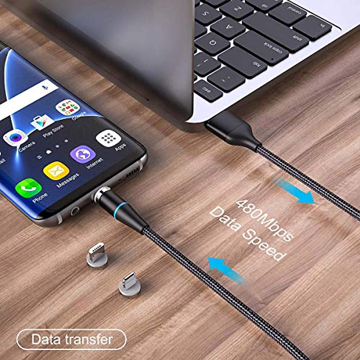 Utotrip Magnetic Charging Cable,(4-Pack,3ft,6ft,6ft,10ft) Magnetic 3A Fast Charging Cable,3-in-1 Data Transfer Magnetic Phone Charger Compatible with Micro USB,Type C(Black)