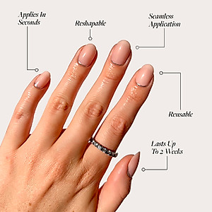 Glamnetic Press On Nails - Silver Belle | Short Round Natural Base Nails with 3D Silver Foil in a Glossy Finish | 12 Sizes - 30 Nail Kit with Glue