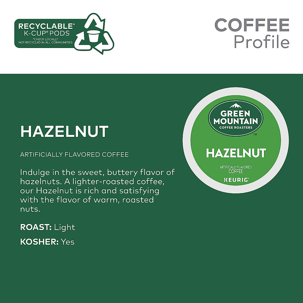 Green Mountain Coffee Roasters Hazelnut Keurig Single-Serve K-Cup pods, Light Roast Coffee, 12 Count