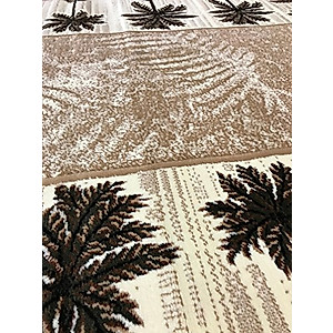 Palm Tree Modern Area Rug Tropical Beige & Green Design 729 (5 Feet X 7 Feet)
