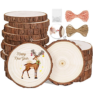 Natural Wood Slices 20Pcs 2.8-3.1 in Unfinished Wood Kit with Screw Eye Rings, Complete Wood Coaster, Wooden Circles for Crafts Wood Christmas Ornaments