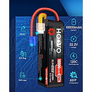 HOOVO 6S Lipo Battery 22.2V 10000mAh 120C RC Battery EC5 Plug Soft Case Compatible for RC Cars, Drones, DJI, FPV, RC Plane, Racing Hobby 2 Pack