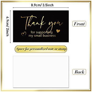 180 Black Gold Thank You for Supporting My Small Business Cards, Small Thank You for Your Order Cards, Thanks Greeting Cards for Retail Store, Handmade Goods, Shop Package Inserts, 2 x 3.5 Inch