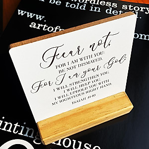 Country Fear Not for I am with You Bible Verses Wooden Plaque Sign Desk Decor Rustic Motivational Isaiah 41:10 Christian Desk Sign Decor for Home Office 4 x 4 Inches