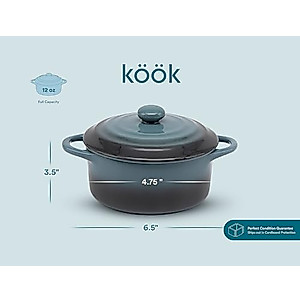 Kook Ceramic Mini Cocotte Set, Small Casserole Dishes with Lids and Handles, Individual Baking Ramekins, Oven, Microwave & Dishwasher Safe, Stoneware, 12 oz, Set of 4 (Stone Ombre)