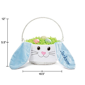 Personalized Floppy Ear Easter Egg Basket with Handle and Custom Name | Boy Bunny Easter Basket Liners | White Basket | Woven Easter Baskets for Kids | Customized Easter Basket | Gift for Easter