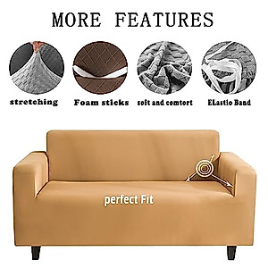 JunJiale Couch Cover 1-Piece Sofa Covers Non Slip Furniture Protector Couch Slipcover for Sofa Soft Stretch Slipcovers (4 Seater, Lake Blue