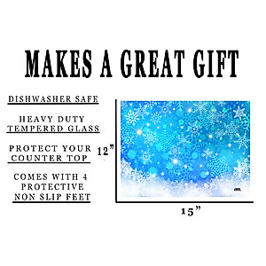 Blue Snowflake Winter Snow Pattern Textured Marble Art Kitchen Glass Cutting Board Modern Decorative Gift Abstract Wavy Contrast Design