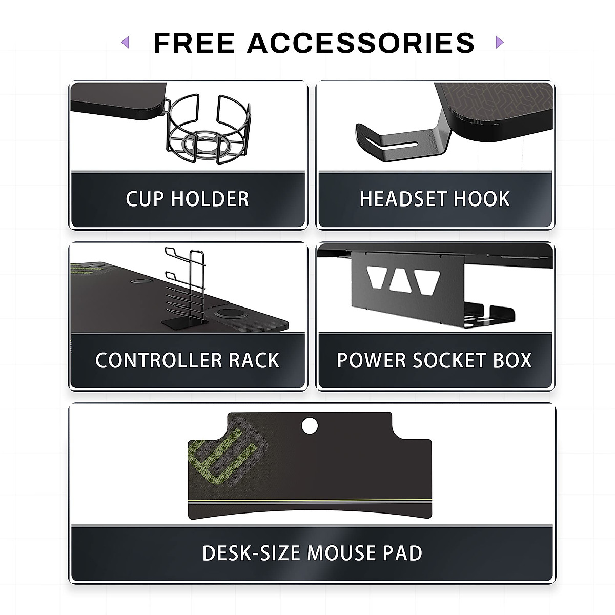 It's_Organized 63 Inch Large Height Adjustable Gaming Desk, Black Home Office PC Computer Manual Standing Curved Edge Table Gamer Workstation with Handle Rack Cup Holder Headphone Hooks Full Mouse Pad