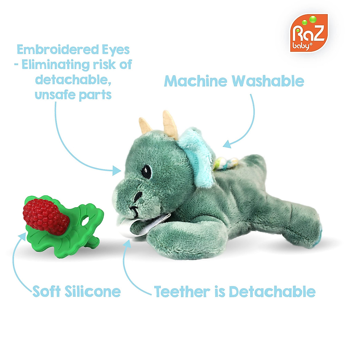 RaZbaby RaZbuddy RaZberry Teether/Pacifier Holder w/Removable Baby Teether Toy - 0M+ - Bpa Free - Monkey