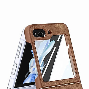 protective filp case Ultra Slim Case Compatible with Samsung Galaxy Z Flip 5 Case Built in Front Screen Protector, PU Leather Back Case Thin Case Minimalist Design Shockproof Full Body Protective Cove