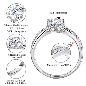 LEXLUNE Moissanite Rings for Women, 1CT GRA Certified D Color VVS1 Clarity Lab Created Diamond, Solitaire Moissanite Wedding Ring, Moissanite Engagement Ring, Moissanite S925 Silver, Moissanite