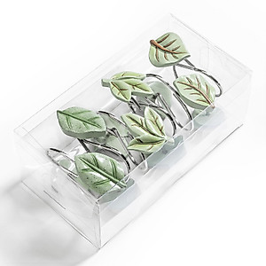 Gibelle 12PCS Leaves Shower Curtain Hooks, Green Plant Leaf Decorative Shower Curtain Hooks Metal Rustproof Cute Eucalyptus Shower Curtain Rings Bathroom Decoration Accessories