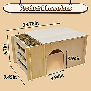 Fhiny Guinea Pig Wood House with Hay Feeder, Detachable Chinchilla Hut Hideout Small Animal Hideout Hideaway Natural Hamster Habitat Decor for Guinea Pig Chinchilla Dwarf Rabbit Hamster