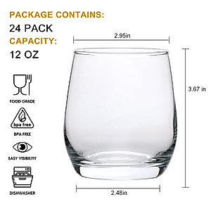 Cadamada Wine Glasses,12oz Stemless Wine Glass,for Red or White Wine,High-end Banquet, Party, Bar, Wedding, Gift (24 pcs)