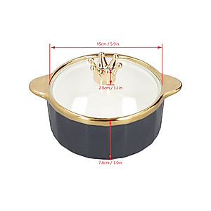 Ceramic Bowl, Large Capacity Phnom Penh Binaural Bowls with Crown Lid, Simple Elegant Deep Ramen Bowl for Noodle/Soup/Rice/Salad(Dark blue)