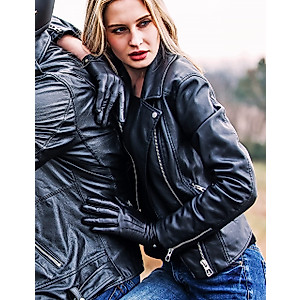 YISEVEN Women's Wool Lined Winter Genuine Leather Gloves Touchscreen Three Points Driving Elegant Dress Sheepskin Warm Fur Lining for Cold Weather Accessories New Year Gifts, Black Medium/7.0"