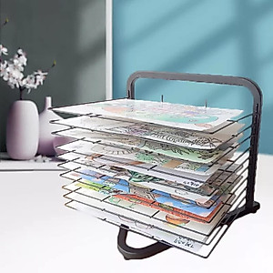 Tabletop Artwork Drying Rack Art Rack with 10 Wire Shelve Black Powder Coated Metal Steel Sturdy Art Organizer for Paintings and Drawings, Ideal for Classroom, Art Studio