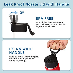 Volhoply 18oz Kids Insulated Water Bottle,Stainless Steel Water Bottles with Straw Lid,Wide Mouth Reusable Metal Thermos Water Bottle,Double Wall Vacuum Sports Travel Flask For Cold Drink(Red,1 Set)