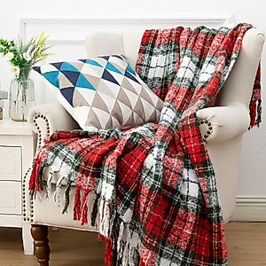 LALIFIT Plaid Throw Blanket with Fringes Green Red Christmas Home Decor Blankets Super Soft Cashmere Blanket for Couch Sofa Farmhouse Halloween etc 50" x 60" Inches(Xmas)