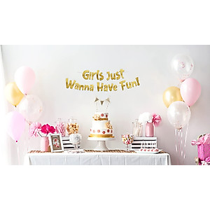 Girls Just Wanna Have Fun Neon Gold Glitter Banner – Bachelorette Party – Girls Birthday – Slumber Party – Pajama Party – Girls Night Out Decorations, Supplies, Favors and Gifts