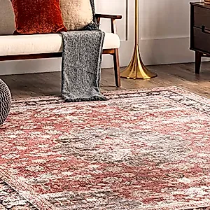 nuLOOM Emelina Traditional Persian Machine Washable Area Rug, 5x8, Red