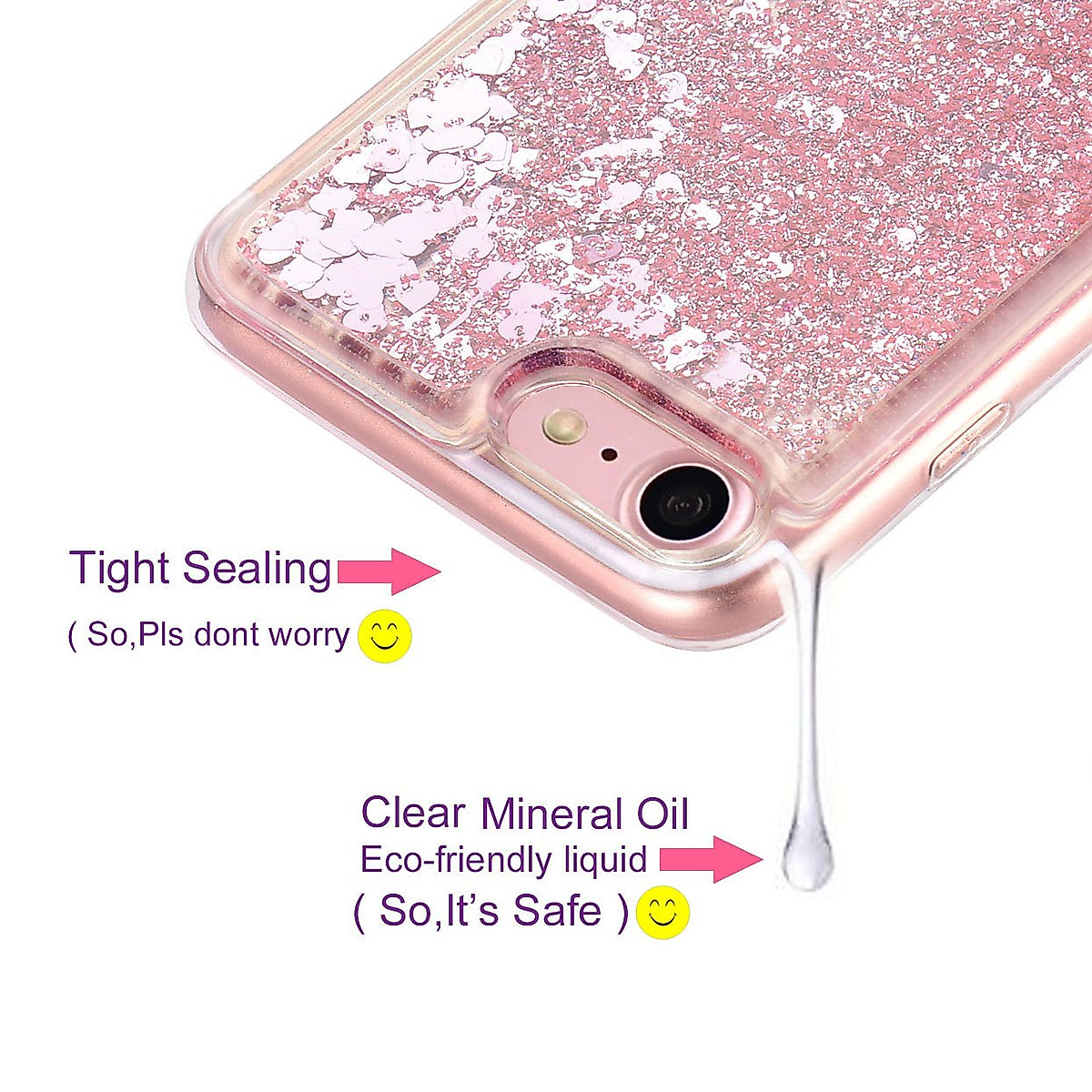 WORLDMOM Compatible with iPhone SE 2022 Case,for iPhone SE 2020 Case,Bling Moving Liquid Floating Sparkle Colorful Glitter Waterfall Clear TPU Protective Case for iPhone 7/8/ se2/ Se3, Rose Gold