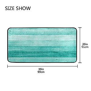 Kitchen Rugs Teal Turquoise Green Wood Design Non-Slip Soft Kitchen Mats Bath Rug Runner Doormats Carpet for Home Decor, 39" X 20"
