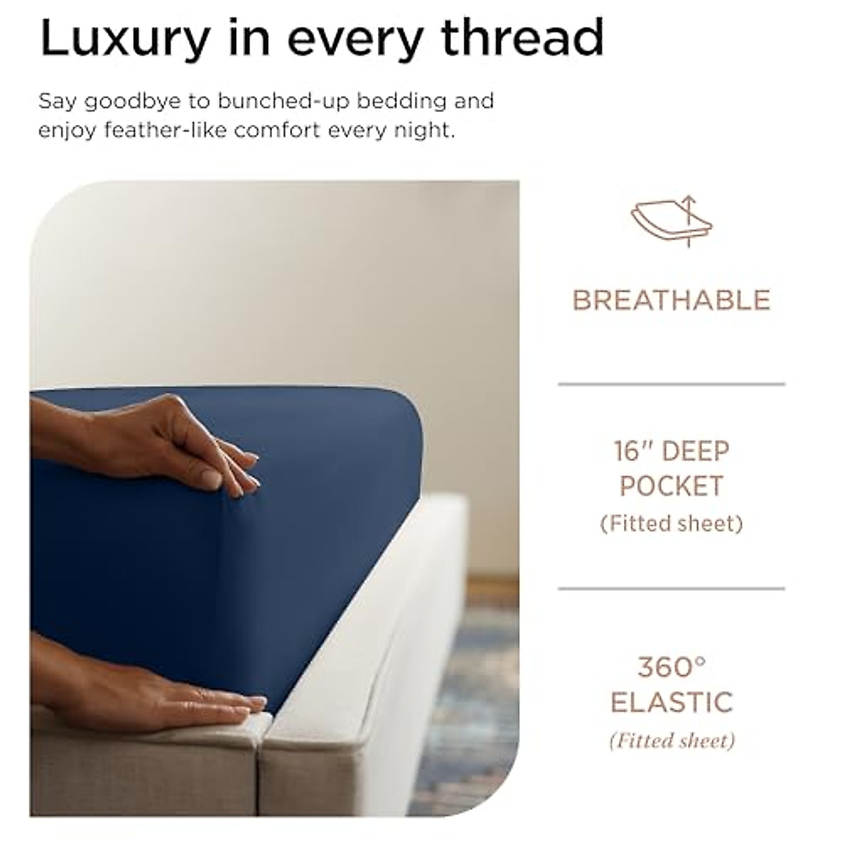 Threadmill Luxury 800 Thread Count King 100% Cotton Sheets - Folkstone Blue Sateen Weave Bed-Sheets, Better Than Egyptian Cotton, 4 Pc Solid Soft Bed Set, Fits 16" Deep Pocket