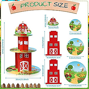 Farm Cupcake Stand 3 Tier Farm Theme Animal Cup Cake Holder Stand Cardboard Farmhouse Dessert Tower Round Barnyard Pastry Serving Platter for Farm Party Supplies Birthday Baby Shower Party Decorations