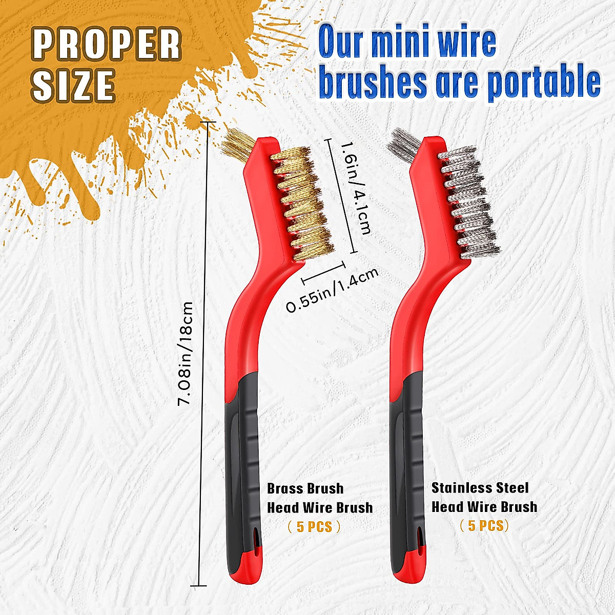 Patelai Wire Brush Set Stainless Steel/Brass/Nylon Bristles with Curved Handle Grip, Extra Bristles for Narrow Areas, Heavy Duty Mini Crimped Scratch Brush for Cleaning Grill (Classic,10 Pcs)