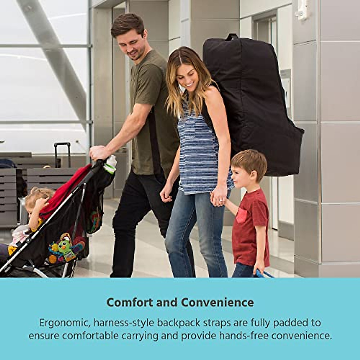 J.L. Childress Ultimate Backpack Premium Padded Car Seat Travel Bag - Large, High Quality, Durable, Secure, Universal Airport Gate Check Bag, Black