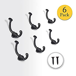 NACH Classic Double Prong Wall Hooks - Heavy Duty Decorative Black Hooks for Mudroom, Coat & Hat Rack, Towel Racks for Bathroom - Wall Mount Cast Iron Hooks - 6 Pack, 1.85x1.75x3.6 in - DY-200682