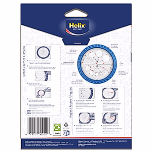 Helix Angle and Circle Maker with Integrated Circle Templates, 360 Degree, 6 Inch / 15cm, Assorted Colors (36002)