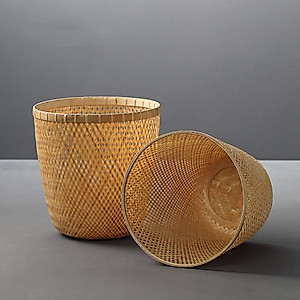 DIANDIAN Indoor Trash Cans Hand Made Trash Can, No Cover Round Container Garbage Storage Bin Creative Wastebasket Bamboo Trash Can for Indoor and Outdoor Garbage Cans for Kitchen Office Outdoor