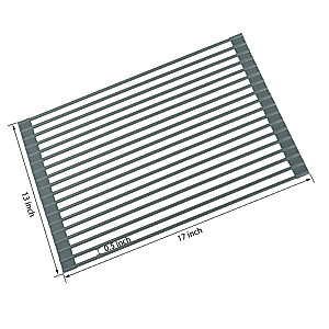 Hhyn Over The Sink Roll-Up Dish Drying Rack 17"(L) x 13"(W), Silicone Coated Stainless Steel Multipurpose Dish Drainer Mat for Kitchen, Gray - Small