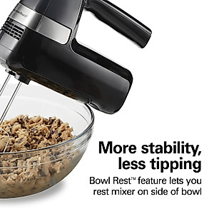 Hamilton Beach Electric Hand Mixer, 6 Speeds + Stir Button, 300 Watts of Peak Power for Powerful Mixing, Includes Whisk and Storage Clip, Black (62628)